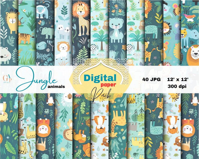 SAFARI ANIMALS DIGITAL Paper Pack:40jpg,12"x12",300dpi,jungle Animals ...
