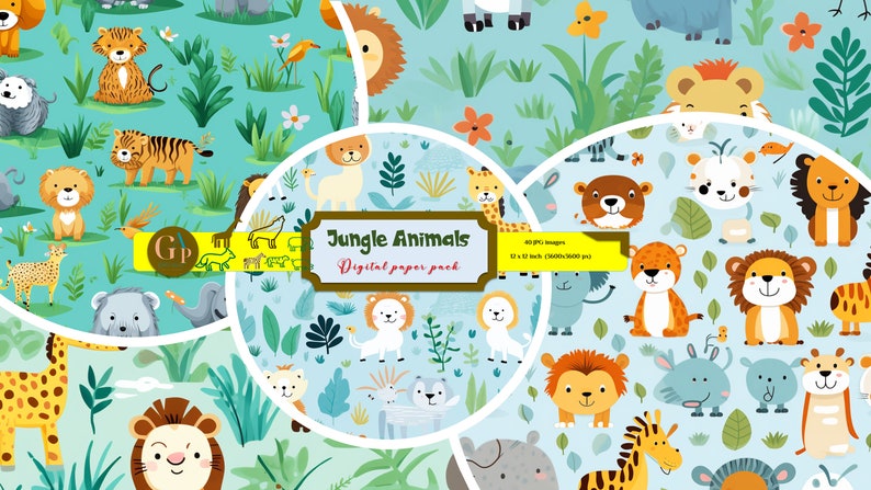 SAFARI ANIMALS DIGITAL Paper Pack:40jpg,12x12,300dpi,jungle Animals ...