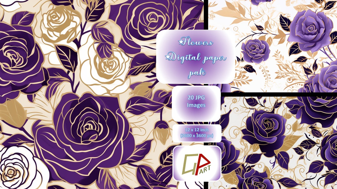 PURPLE and GOLD Rose Floral Pattern Design,seamless Repeat Pattern ...