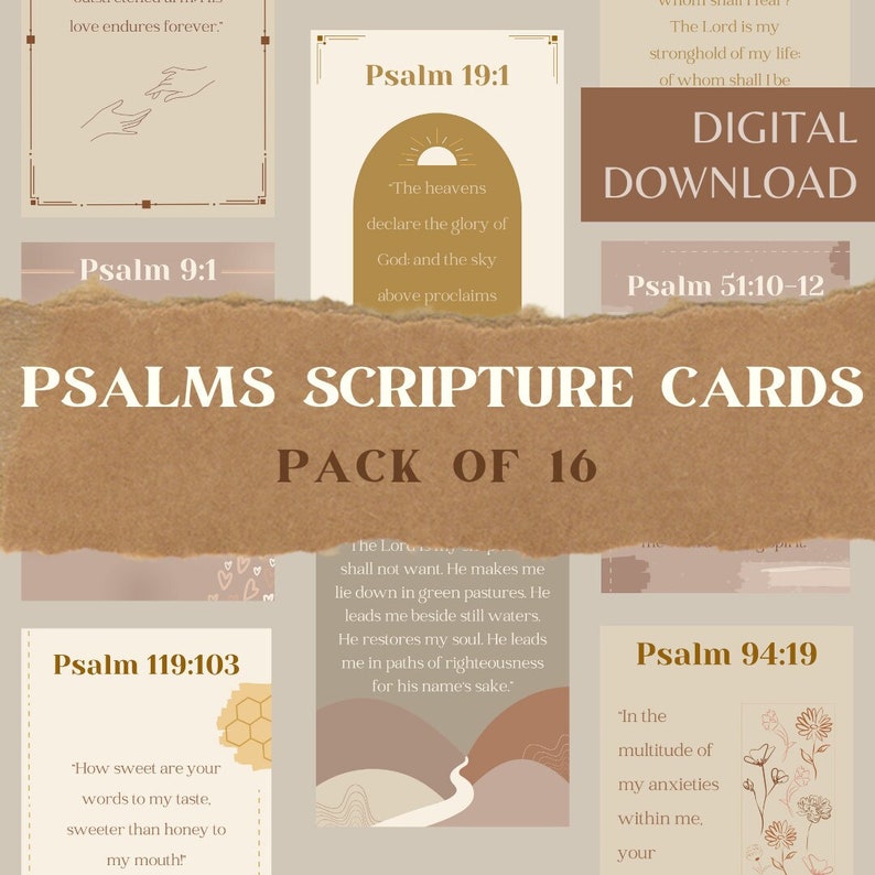 16 Psalms Verse Cards, Scripture Cards, Bible Verse Cards, Digital ...