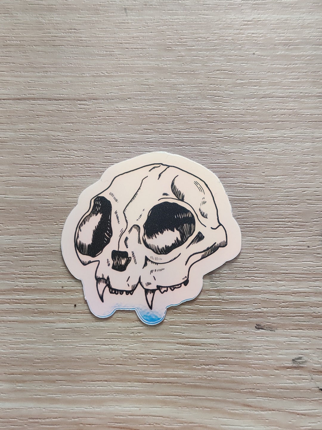 Iridescent Cat Skull Sticker - Etsy