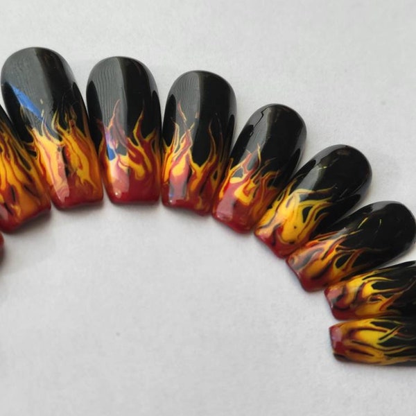 Press On Nails Flame Etsy