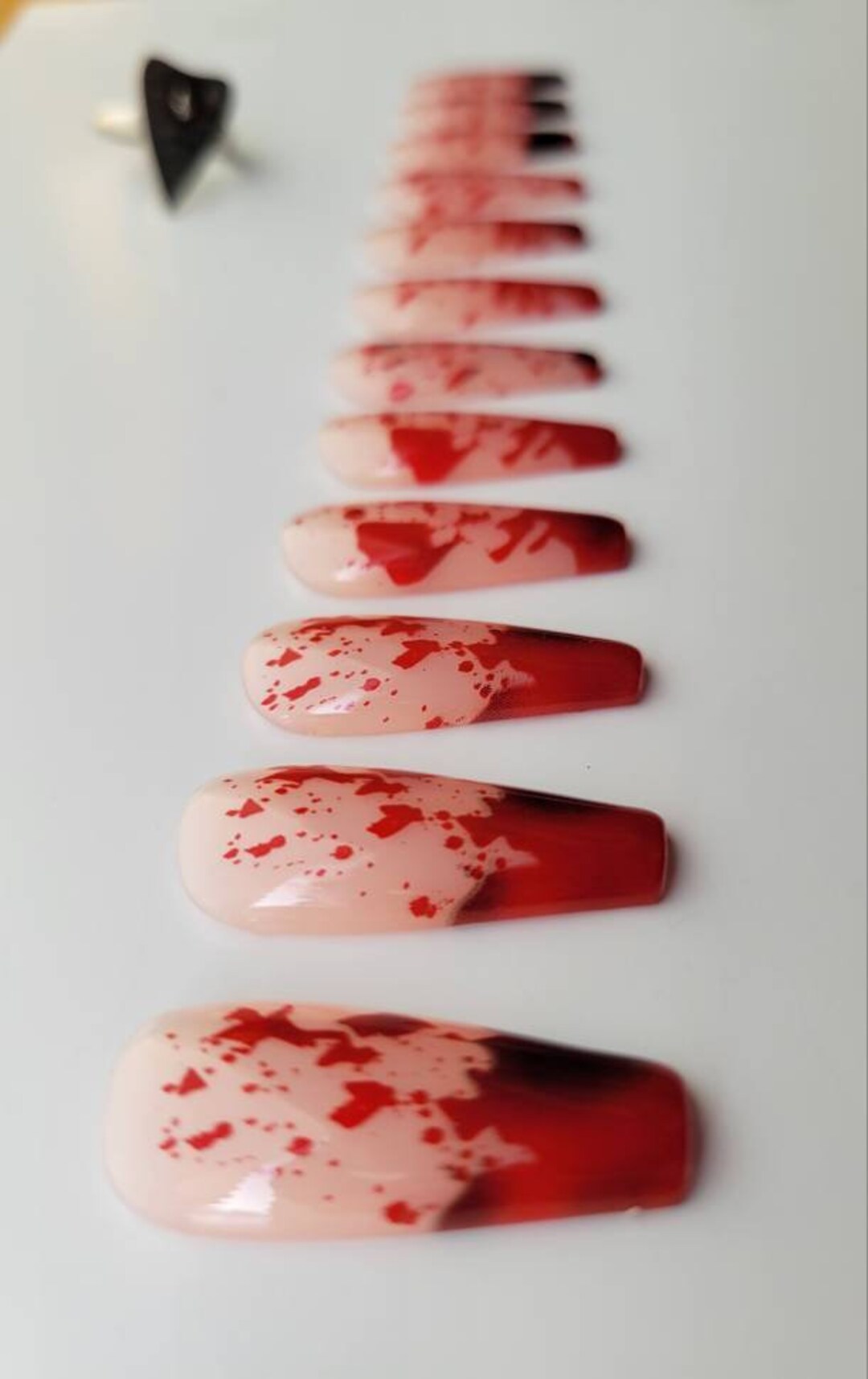 Press on Nails - Long Coffin Shape Blood Splatter - Etsy