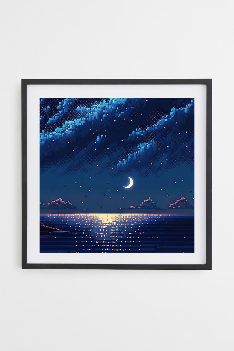 The Starry Night Pixel Art Poster Print, Digital Art Print, Home Decor ...