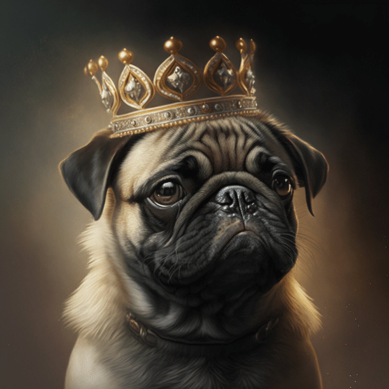 Digital Art: Sir Gordy - Cute Pug Wearing a Crown - Etsy