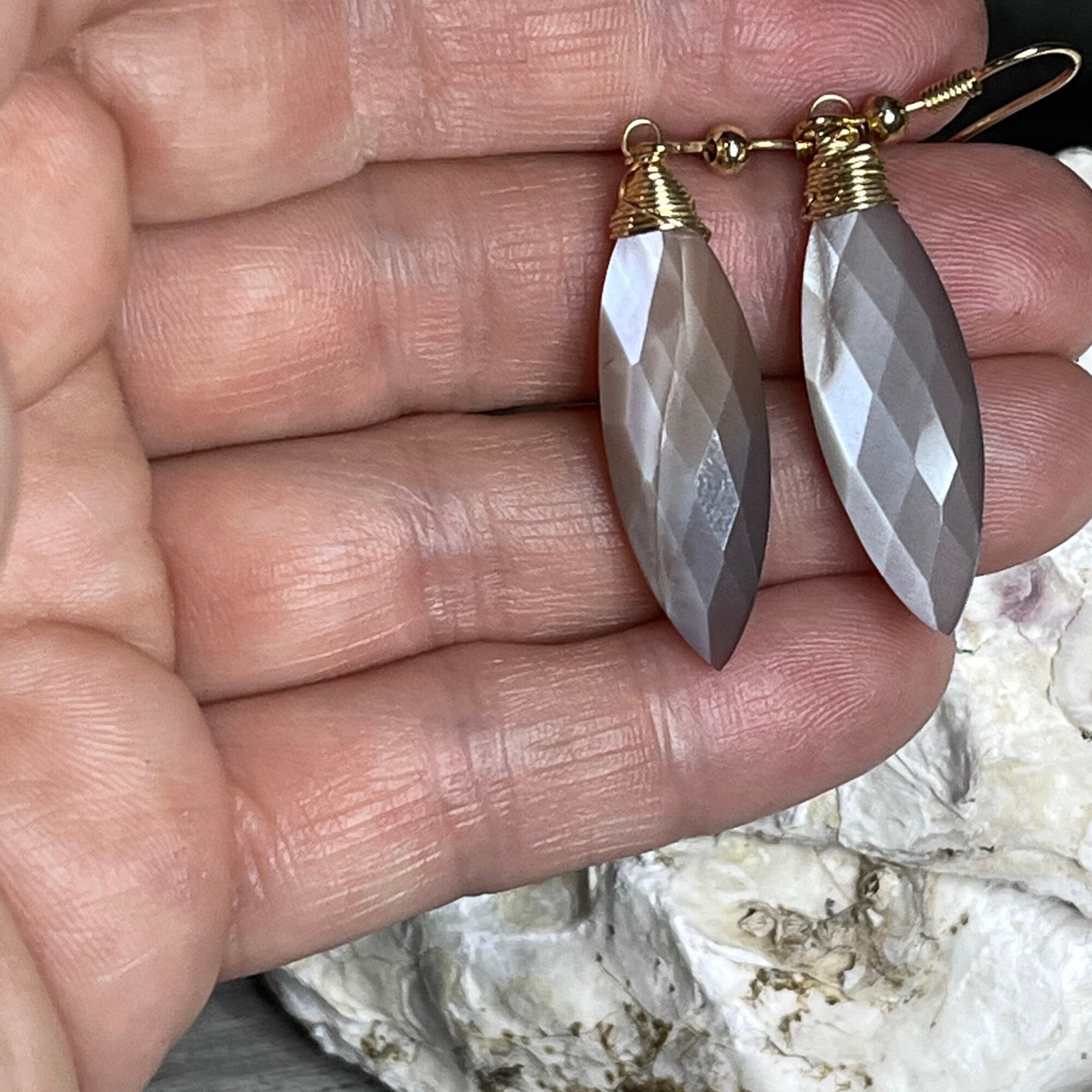 Chocolate Moonstone Long Oval Marquis Faceted Gemstone Drop Wire ...