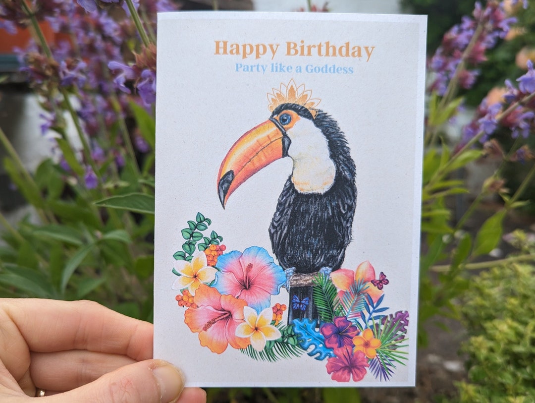 Handmade Card, Happy Birthday Toucan Card, Party Like a Goddess Card ...