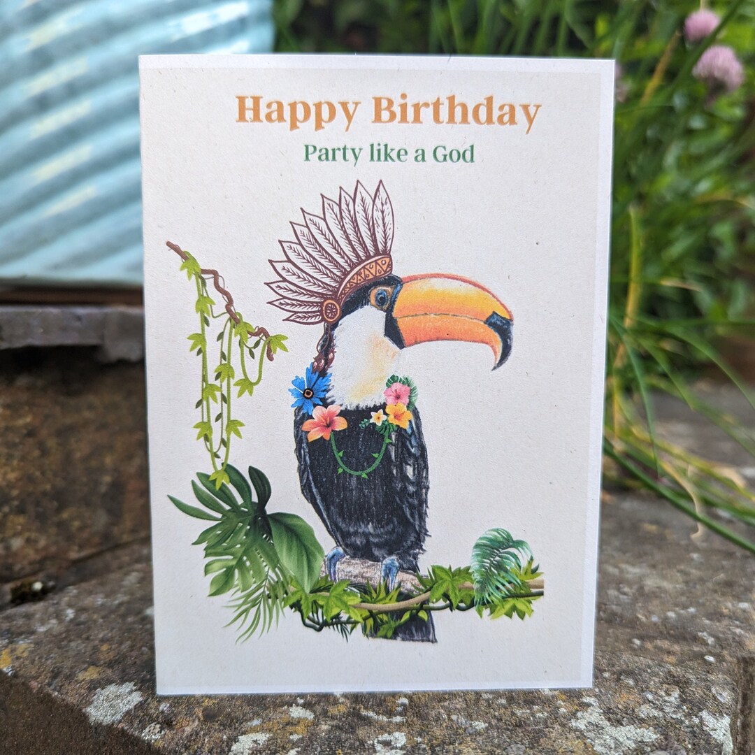 Happy Birthday Tropical Toucan Card Party Like a God Card - Etsy