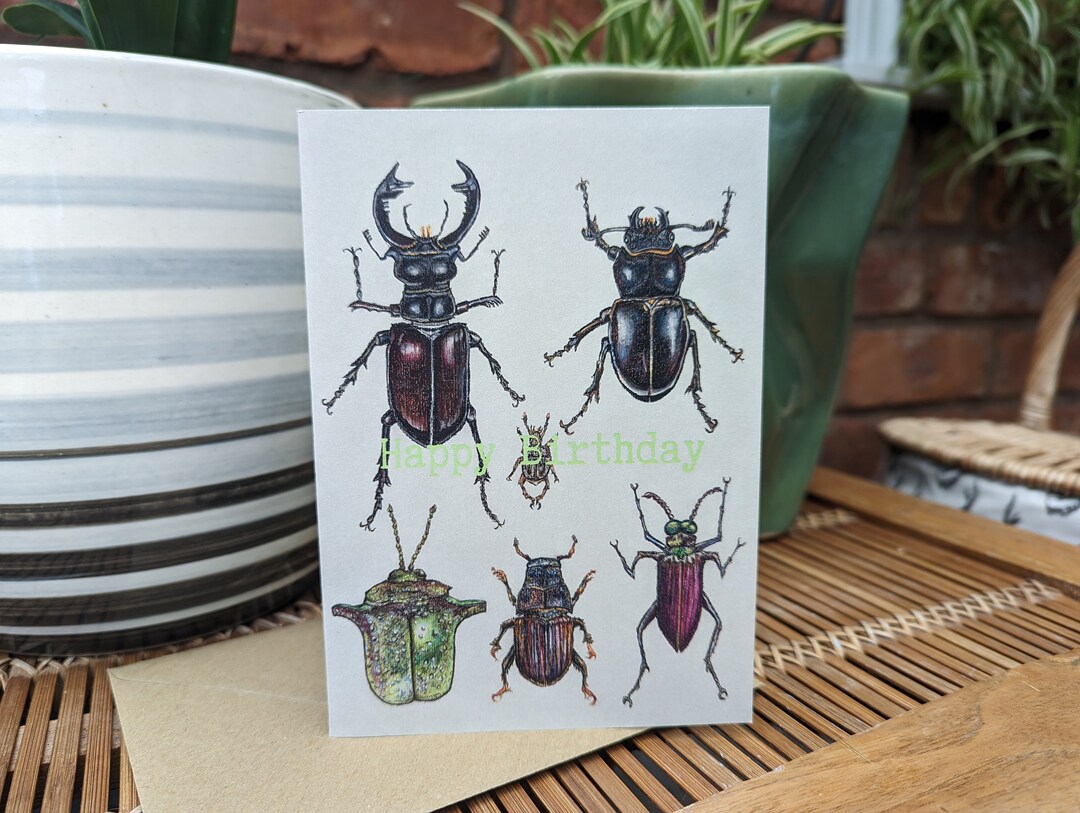 Stag Beetle Birthday Card, Happy Birthday Bug Card, Insect Birthday ...
