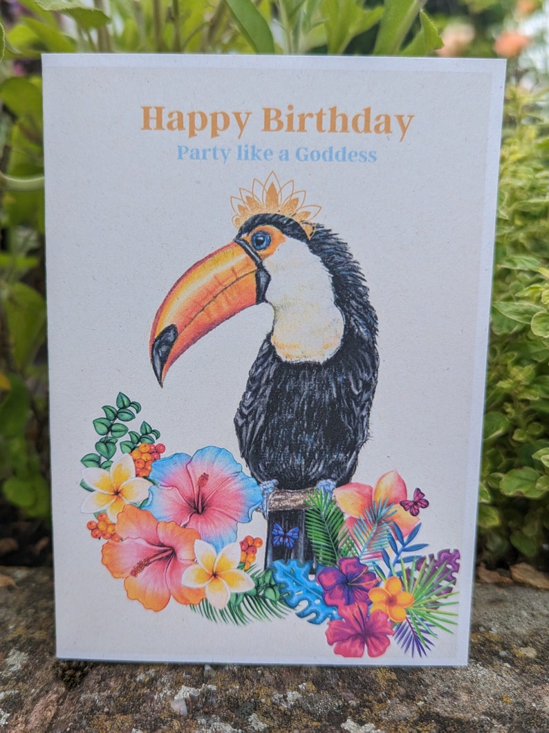 Handmade Card, Happy Birthday Toucan Card, Party Like a Goddess Card ...
