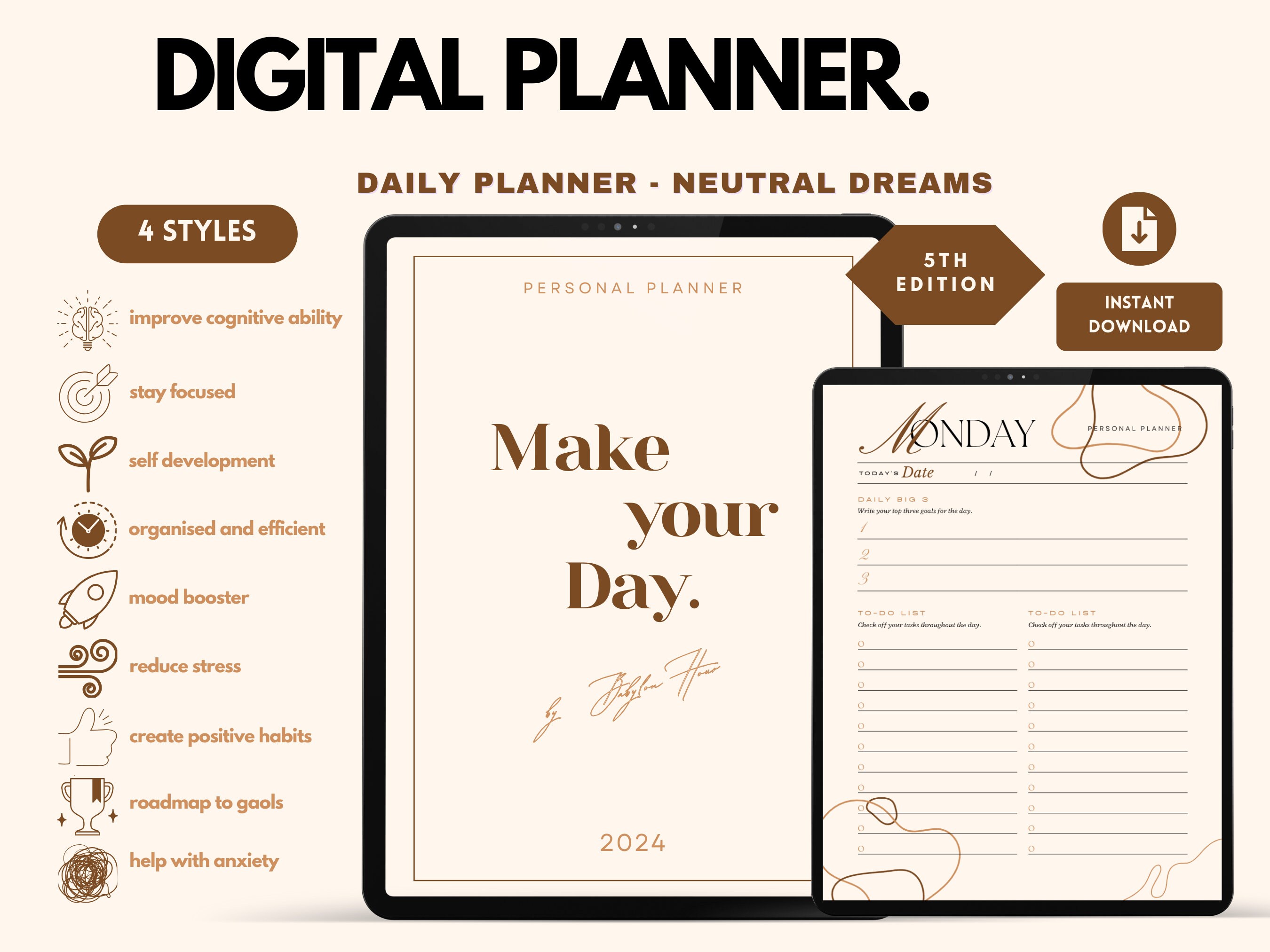 Digital Daily Planner, Digital Template, Daily Planner, iPad Journal ...