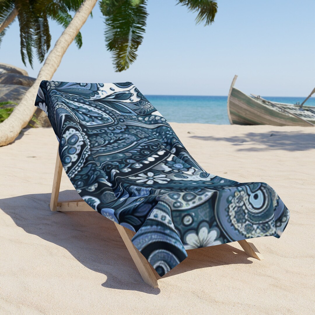 Beach Towel Blue Paisley Design, Summer Towel, Poolside Accessories ...