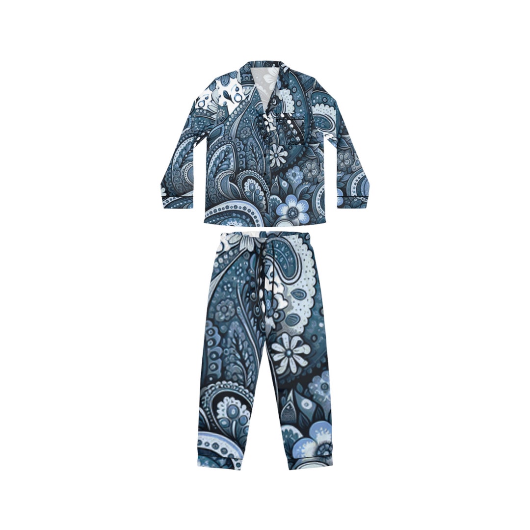 Satin Pajama Set, Dreamy Blue Paisley Print, Women's Luxury Loungewear ...