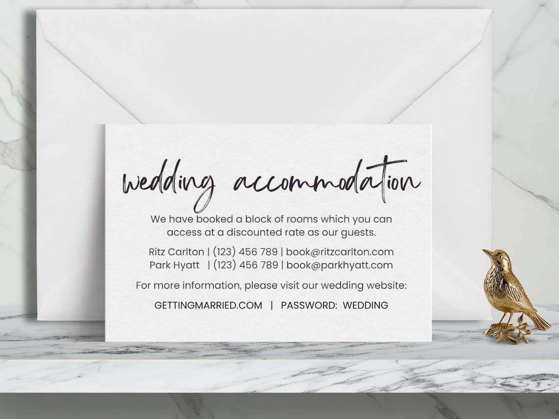 Wedding Invitations Hotel Accommodation Cards, Simple Wedding Detail Card Template, Bridesmaid ...