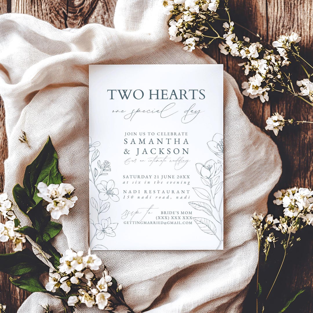 Intimate Wedding Invitation Template, Blue Micro Wedding Invite, Small ...