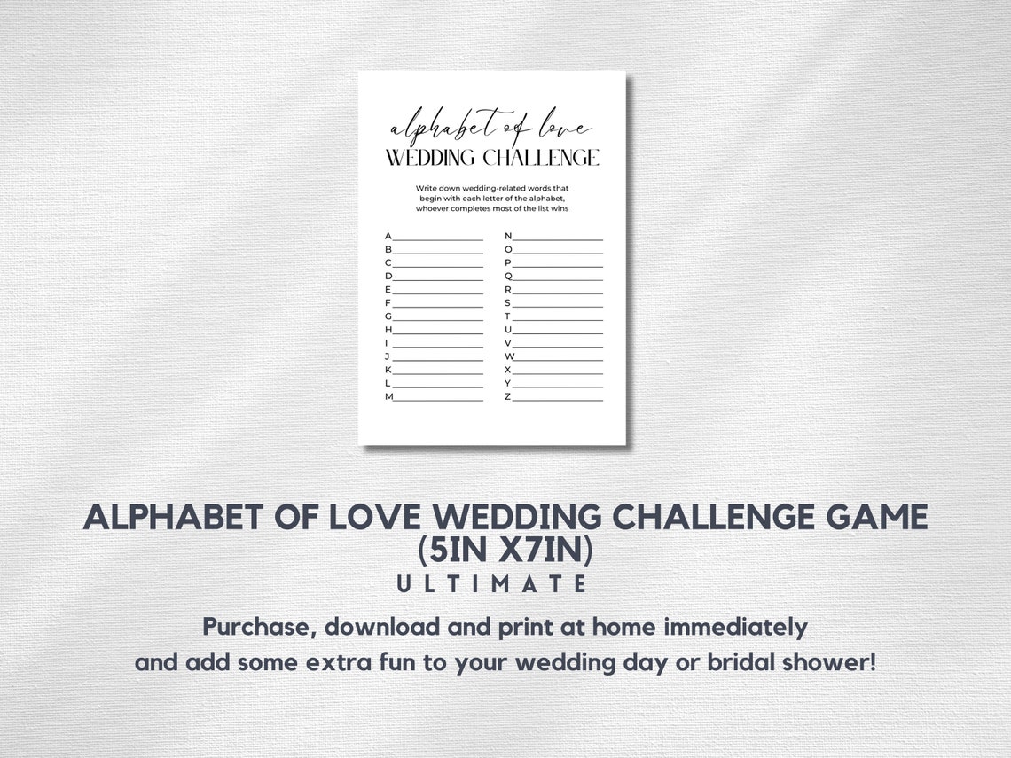 A-Z Wedding Game Printable, Alphabet of Love Wedding Challenge, Bridal ...