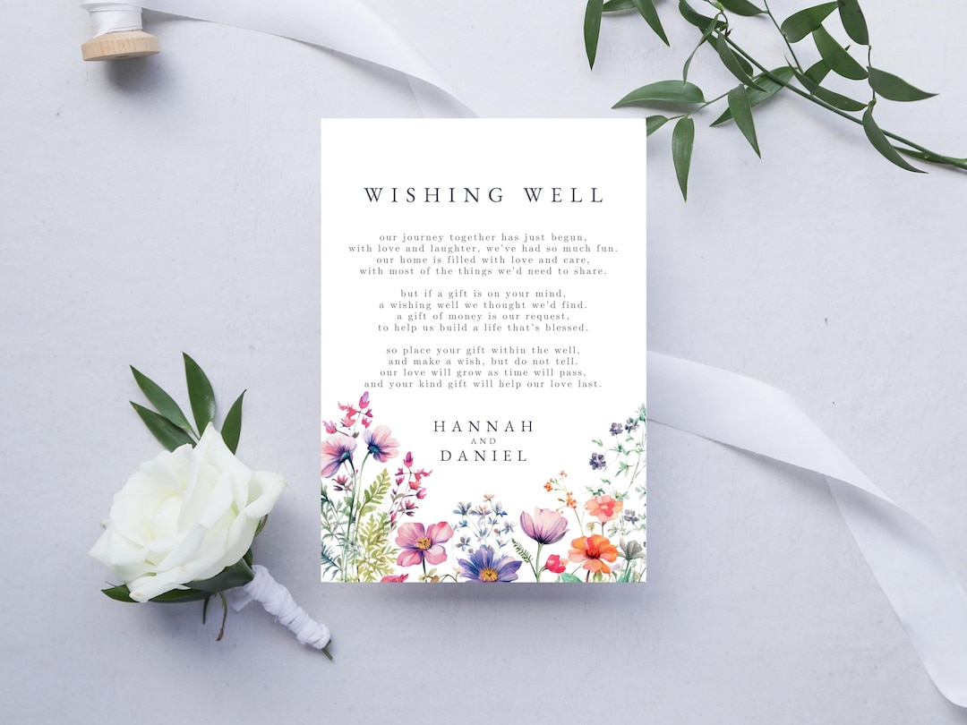 Wedding Wishing Well Card Template, Wildlflower Wedding Invitation ...