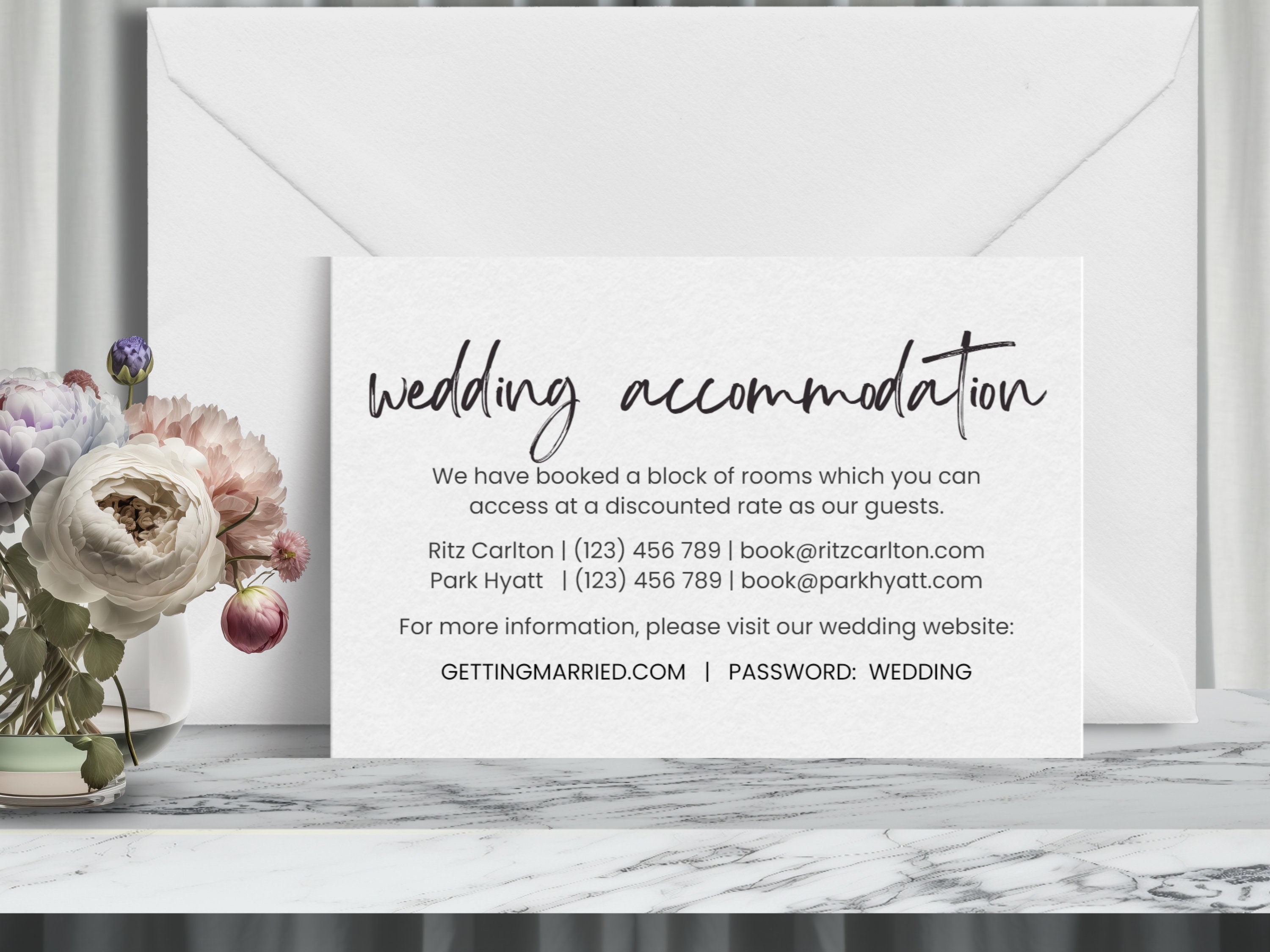 Wedding Invitations Hotel Accommodation Cards, Simple Wedding Detail ...