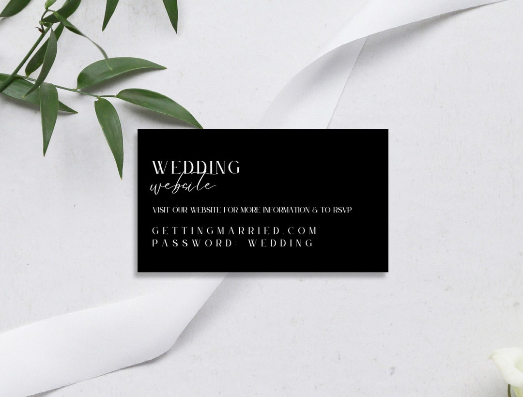 Wedding Website Card Template, Modern Wedding Invitation Insert, Black ...