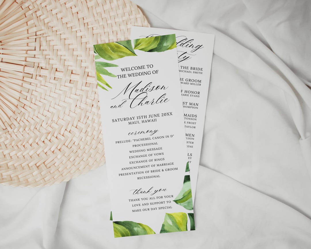 Wedding Program Template, Destination Wedding Card With Itinerary ...