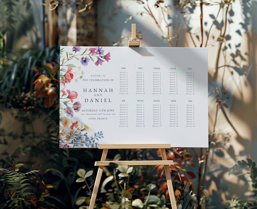 Wedding Seating Chart Template, Botanical Wedding Signage, Floral ...