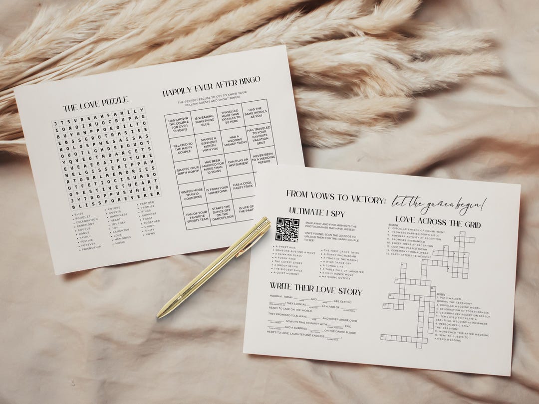 Sip and Solve Wedding Game Bundle Template With QR Code Photo Sharing ...