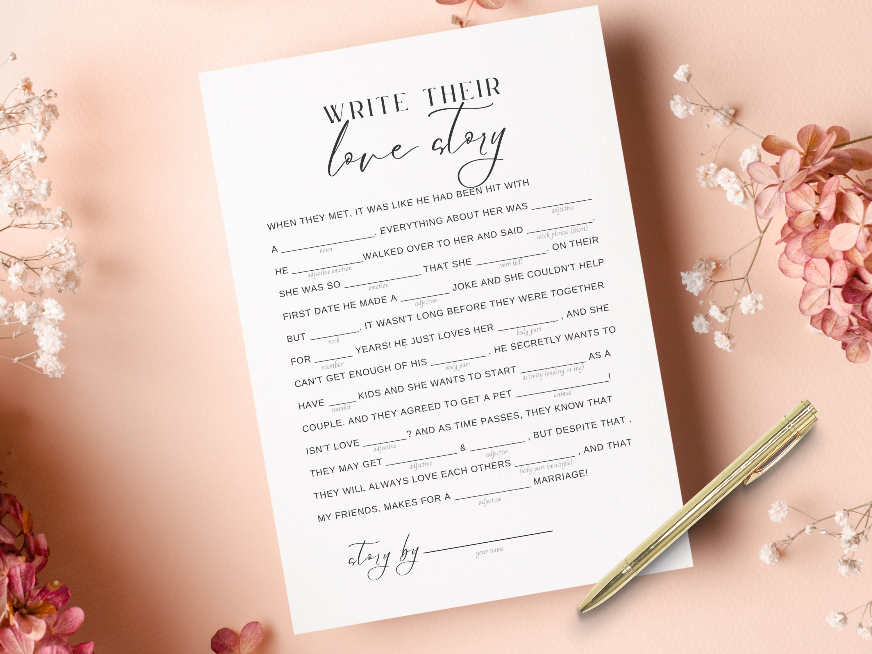 Mad Libs Wedding Game Printable, Write Their Love Story Bridal Shower ...