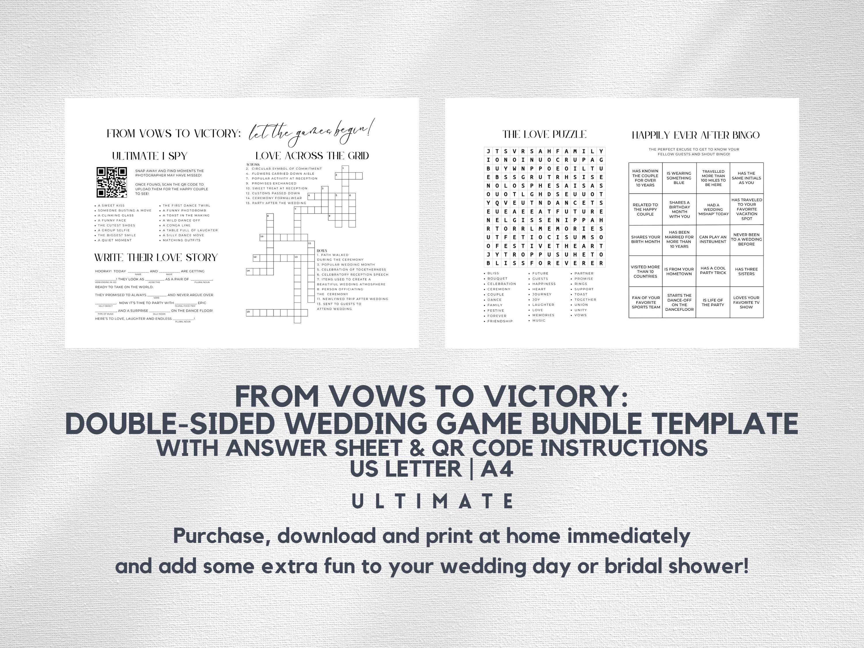 Sip and Solve Wedding Game Bundle Template With QR Code Photo Sharing ...