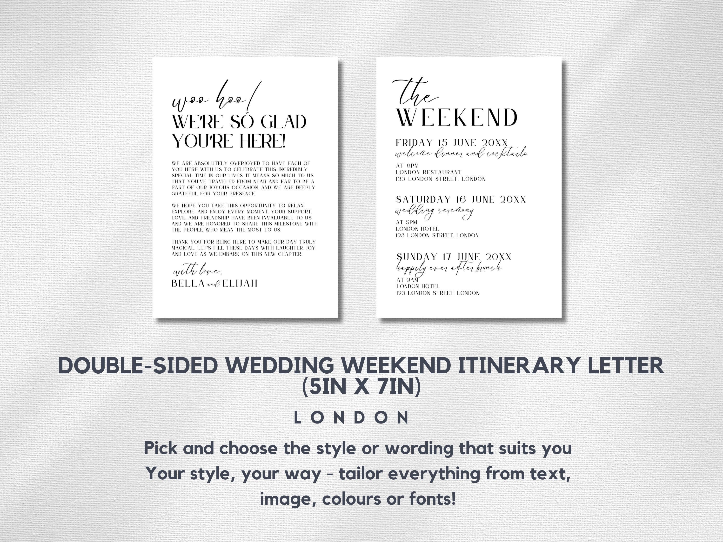 Wedding Welcome Letter Template, Destination Wedding Details Card ...