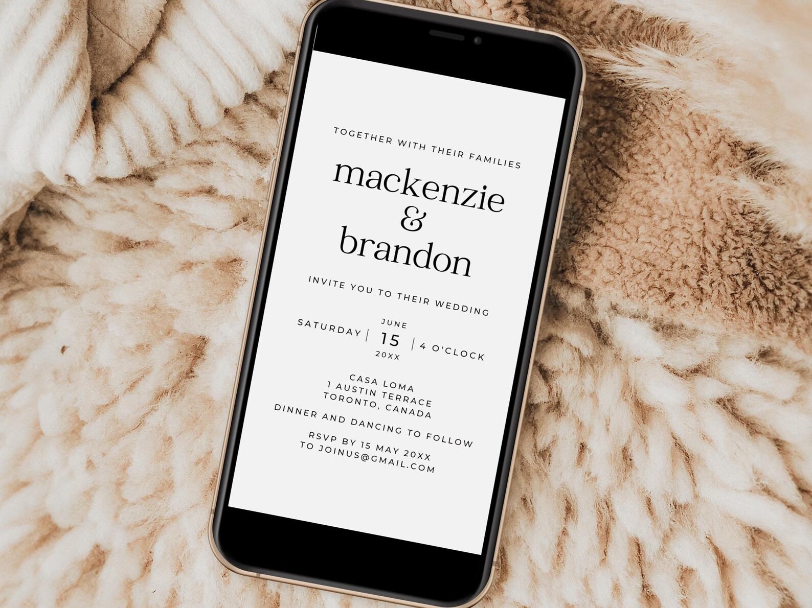 Digital Wedding Invitation Template, Modern Wedding Invite, Black and ...