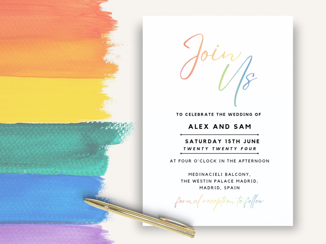 LGBTQ Wedding Invite Template, Rainbow Wedding Invitation, Same Sex ...