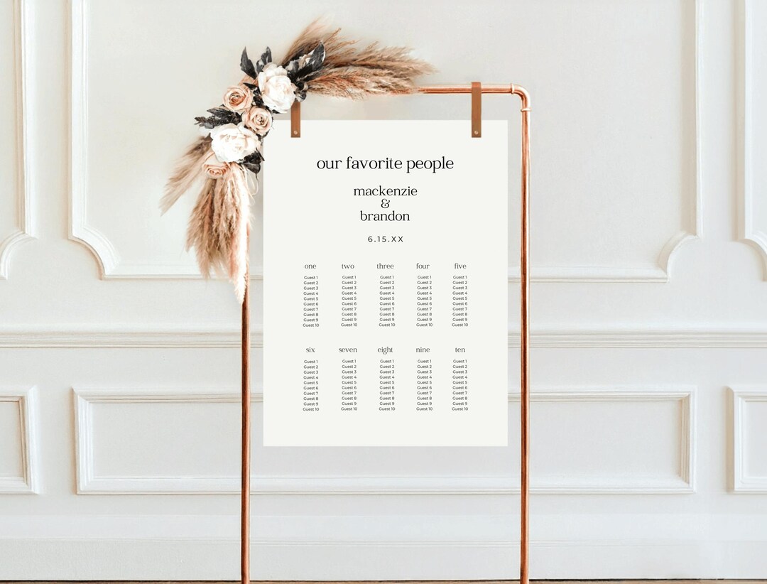 Wedding Seating Chart Sign Template, Modern Wedding Reception Signage ...
