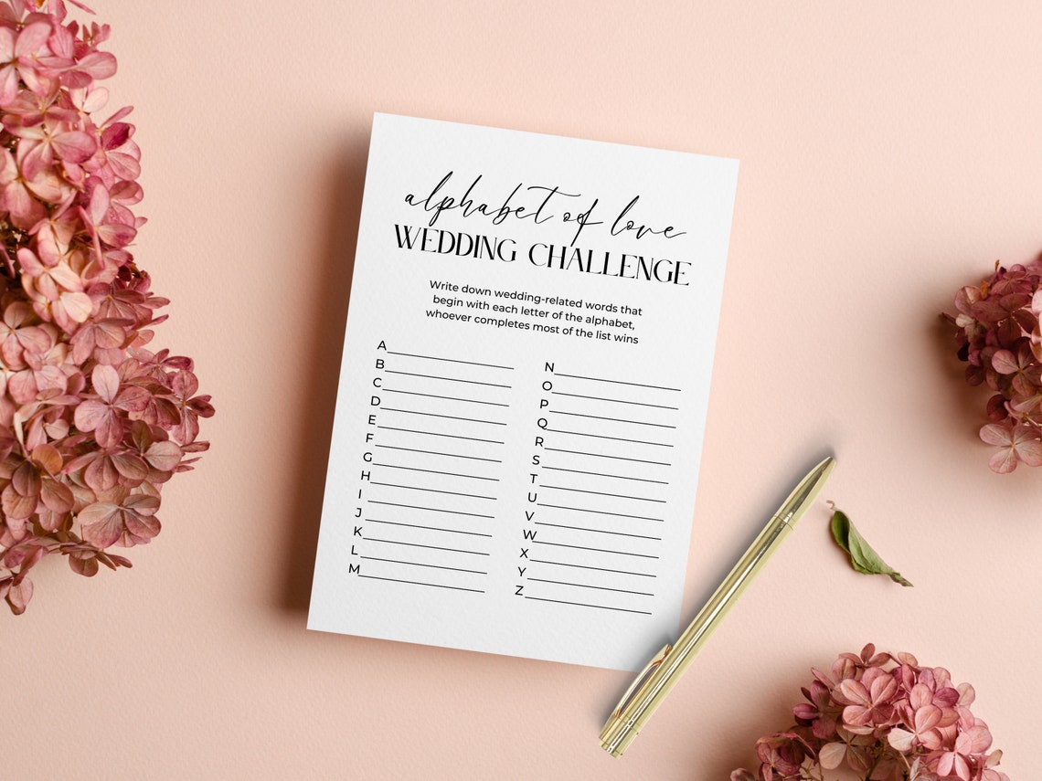 A-Z Wedding Game Printable, Alphabet of Love Wedding Challenge, Bridal ...