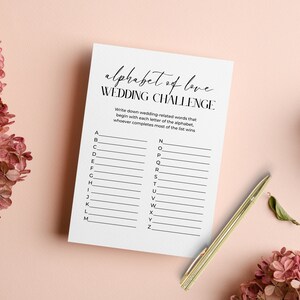 A-Z Wedding Game Printable, Alphabet of Love Wedding Challenge, Bridal ...