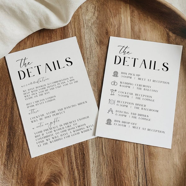 Destination Wedding Detail Cards - Etsy