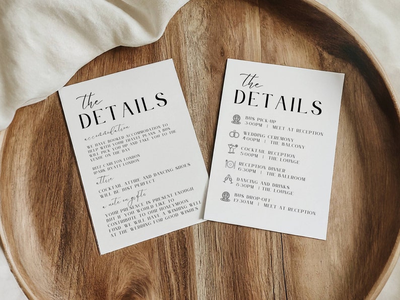 Minimalist Enclosure Card, Printed Details Cards, Editable Information ...