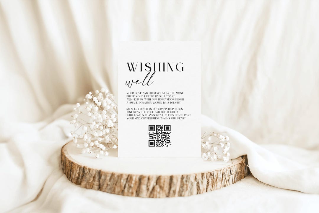 Wishing Well Card With QR Code Template, Minimalist Wedding Invitation ...