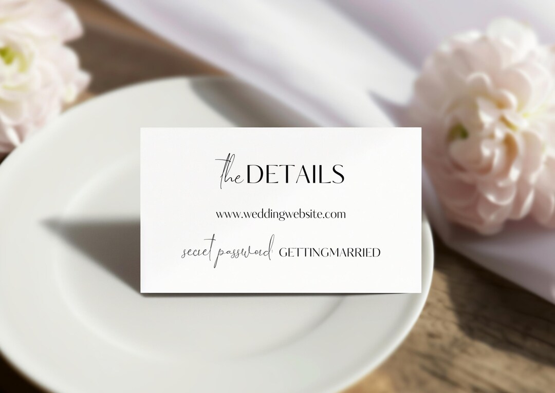 Website Card Template, Minimalist Wedding Invitation Insert Card ...