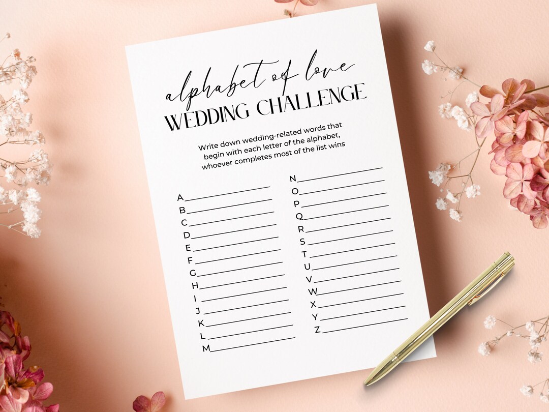 A-Z Wedding Game Printable, Alphabet of Love Wedding Challenge, Bridal ...