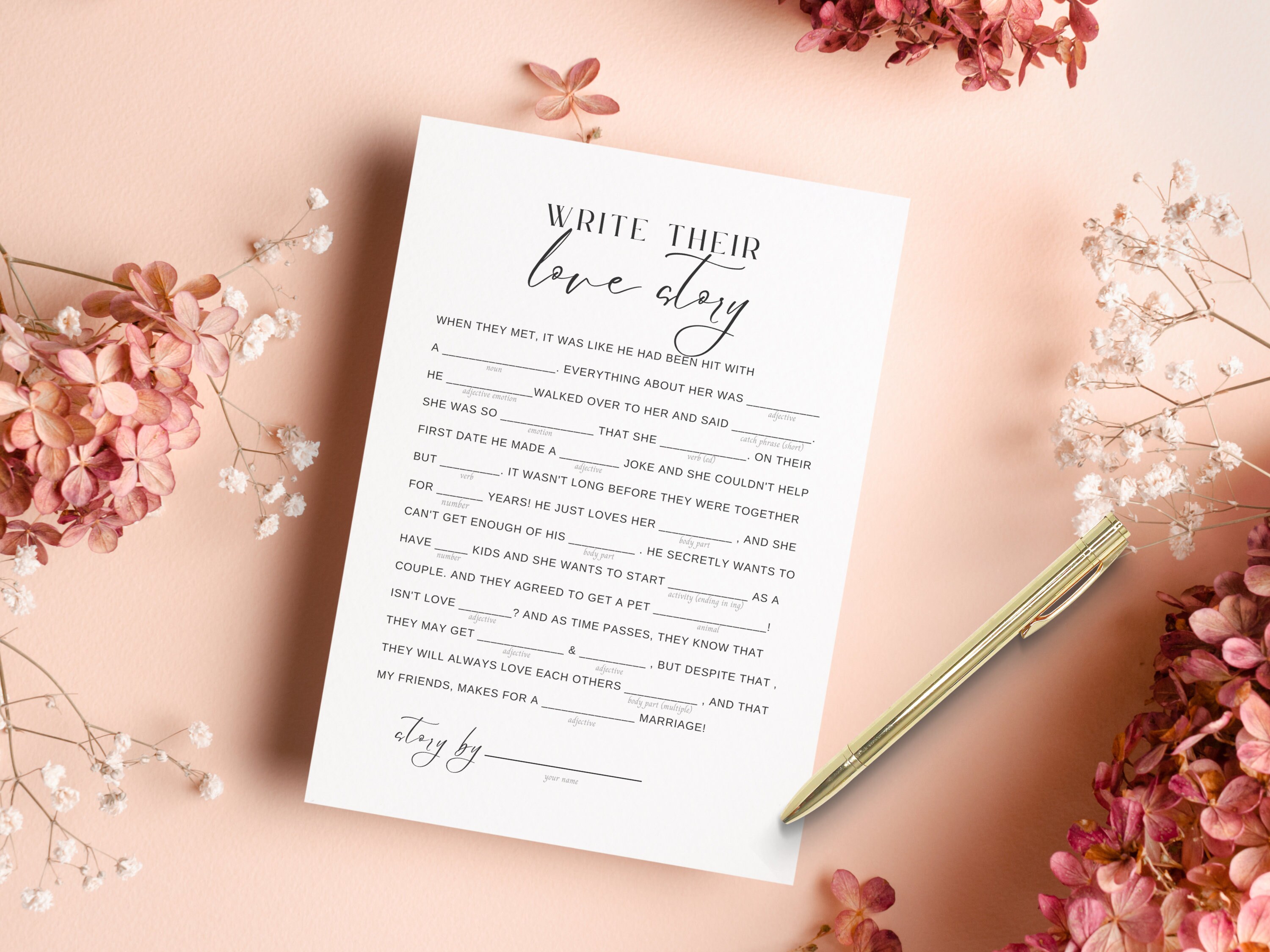 Mad Libs Wedding Game Printable, Write Their Love Story Bridal Shower ...