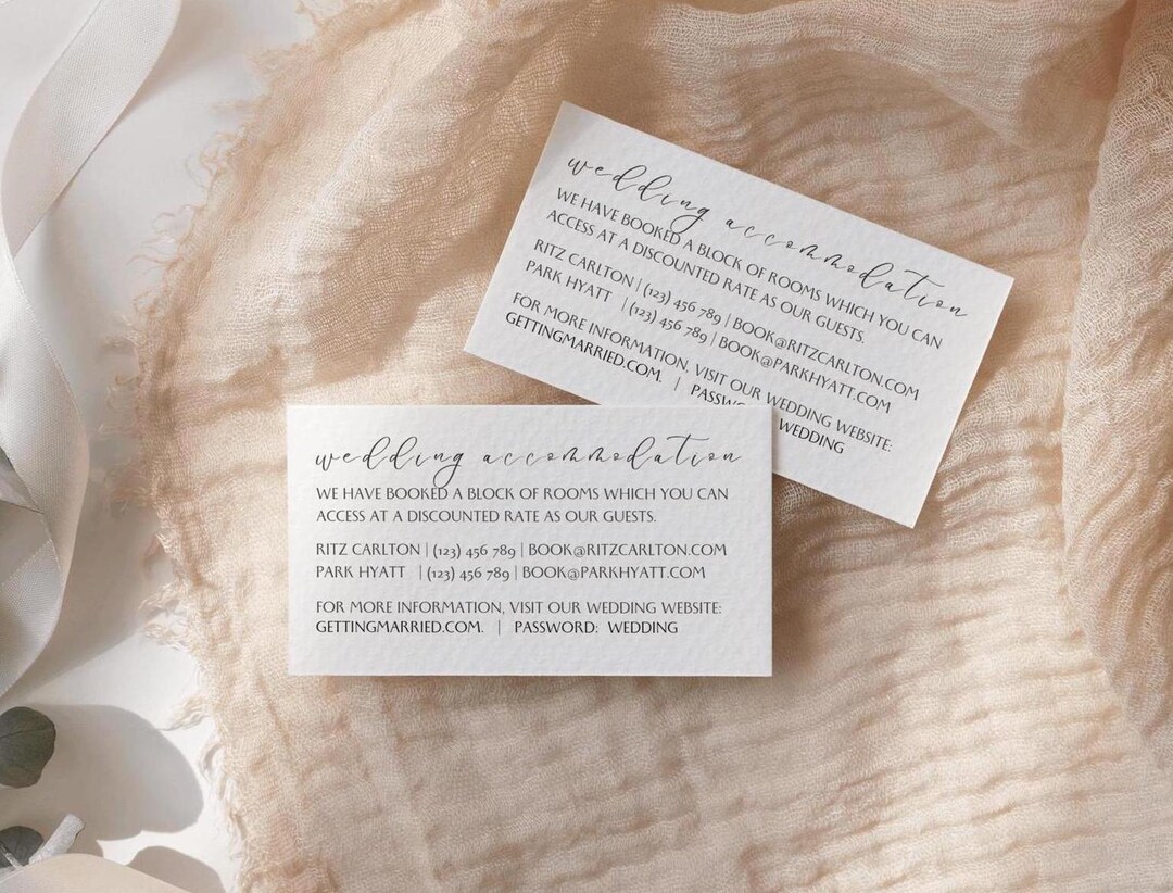Accommodation Card Template, Classic Wedding Details Card, Black and White Wedding Invitation ...