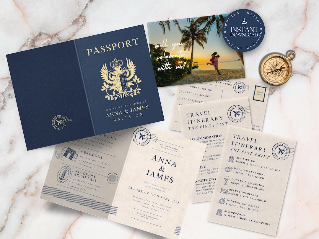 Passport Wedding Invitation Bundle Template, Destination Wedding Invite ...