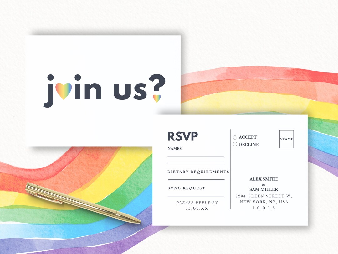 LGBTQ RSVP Postcard Template, Same Sex Wedding Invitation Insert Card ...