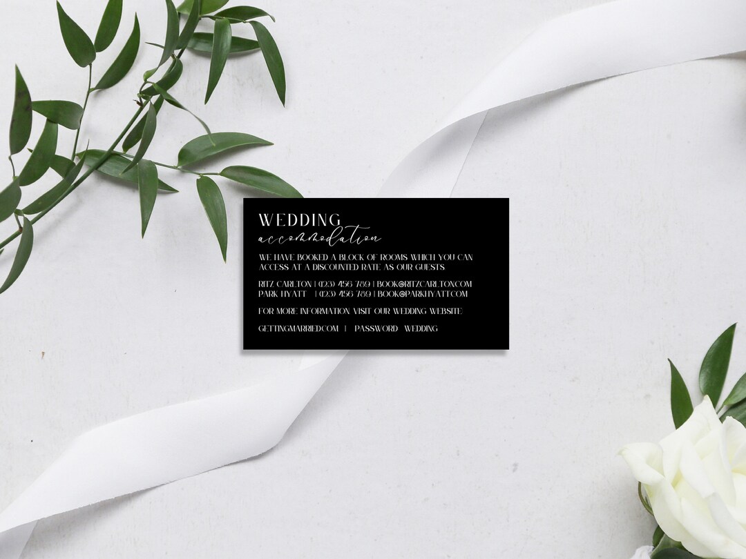 Accommodation Card Template, Minimalist Wedding Invitation Insert ...