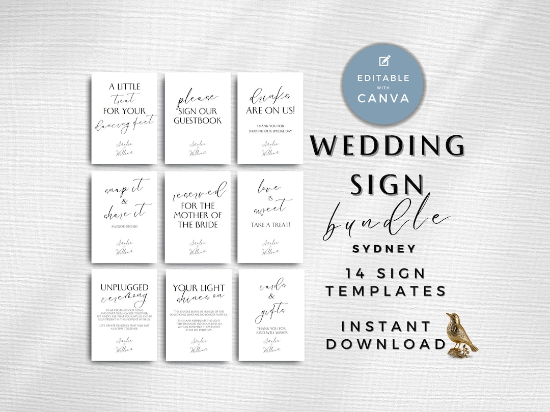 Wedding Reception Bundle Template, Modern Wedding Signs, Custom Sign ...