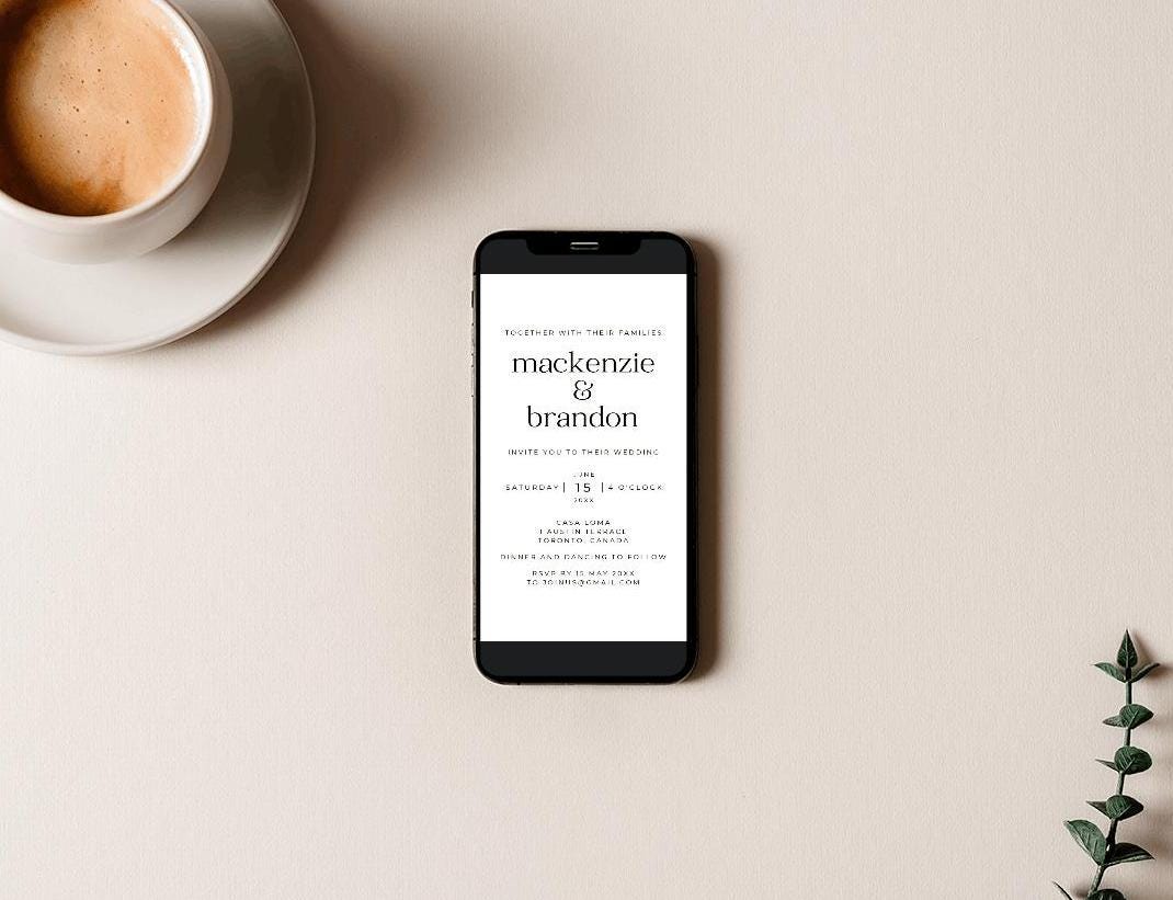 Digital Wedding Invitation Template, Modern Wedding Invite, Black and ...