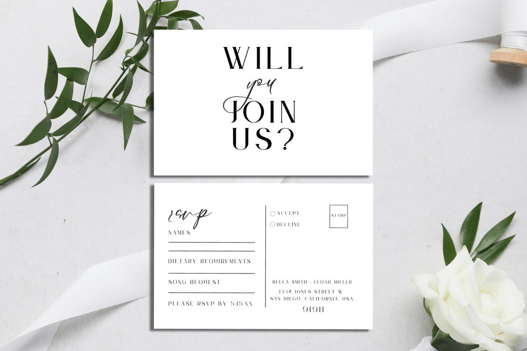 Invitation RSVP Card Template, Wedding Reply Card, Simple RSVP ...