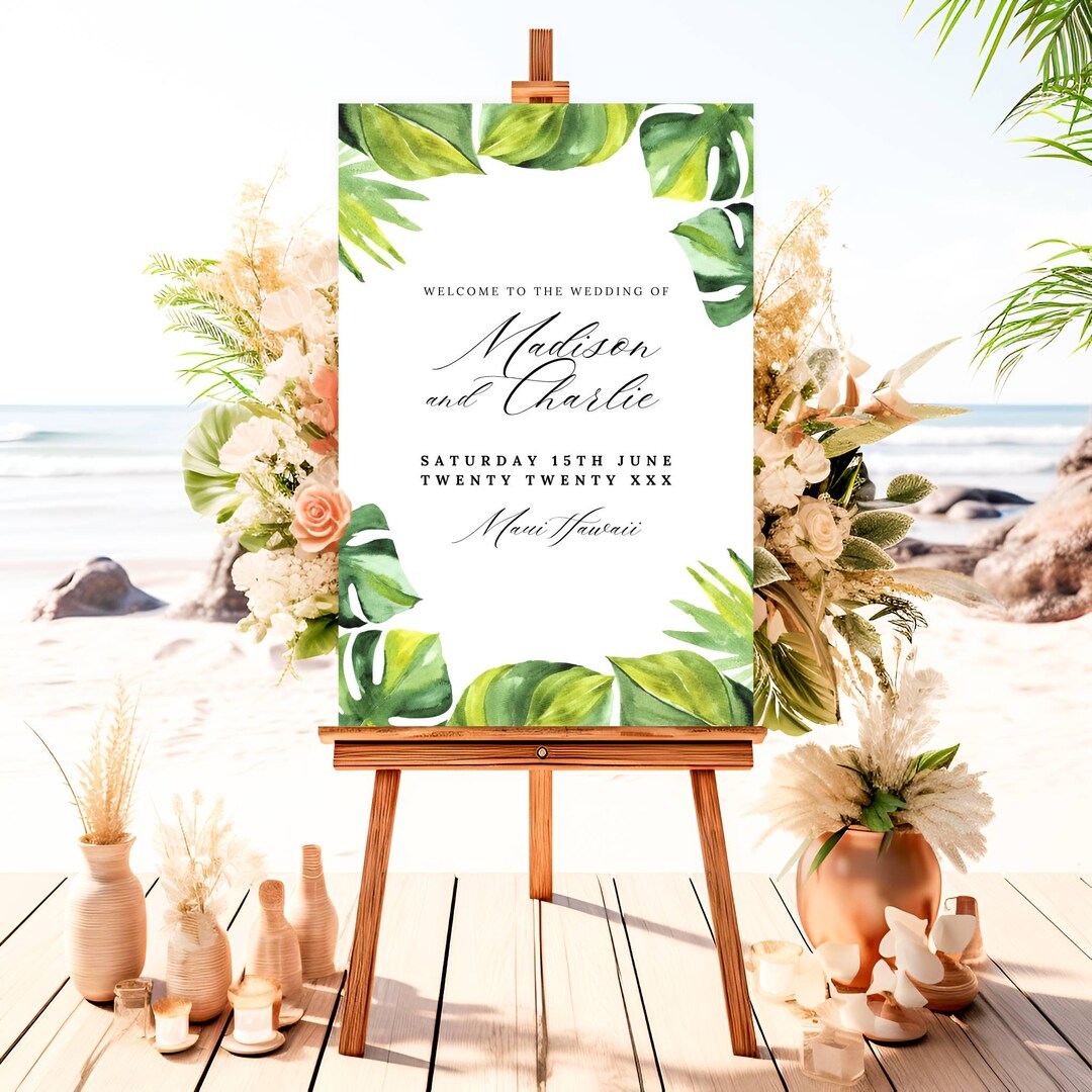 Welcome Wedding Sign Template, Tropical Wedding Welcome Sign ...