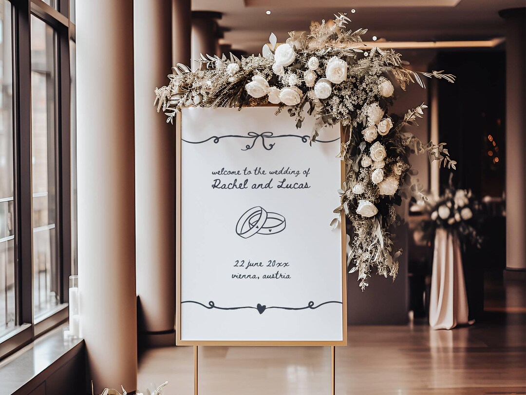 Wedding Welcome Sign Template, Hand Drawn Wedding Entrance Sign ...