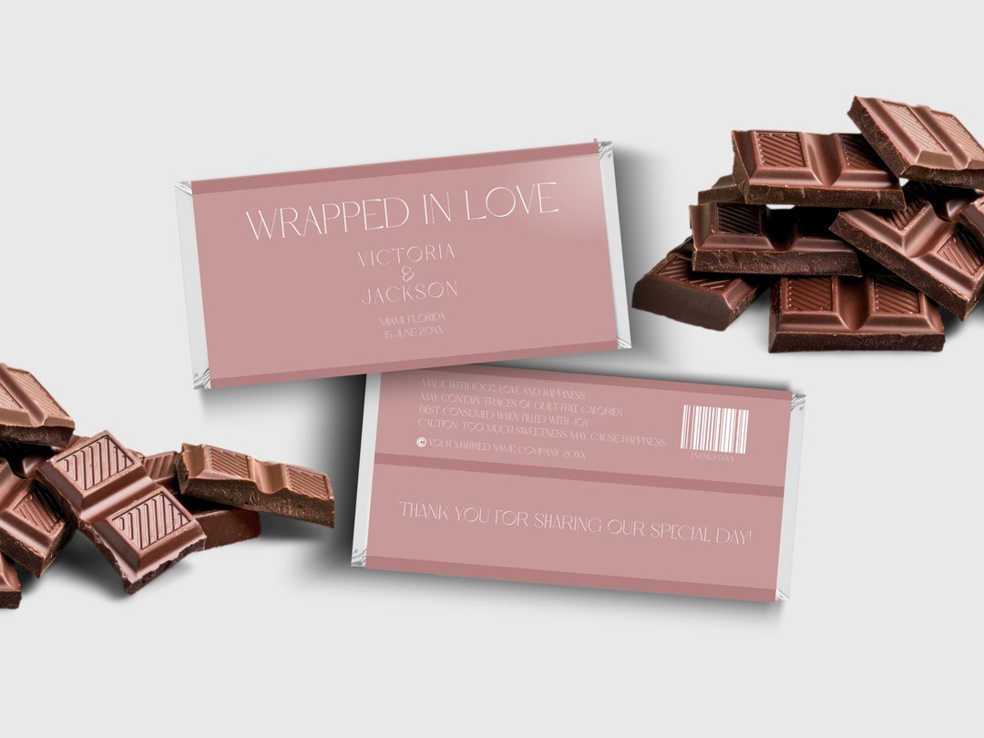 Chocolate Bar Wrapper Template, Blush Pink Wedding Candy Bar Label ...